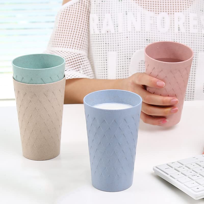 Elsjoy Set of 12 Wheat Straw Plastic Cups, 12 Oz Drinking Cups Water Tumbler for Home, Party, BBQ, 6 Colors
