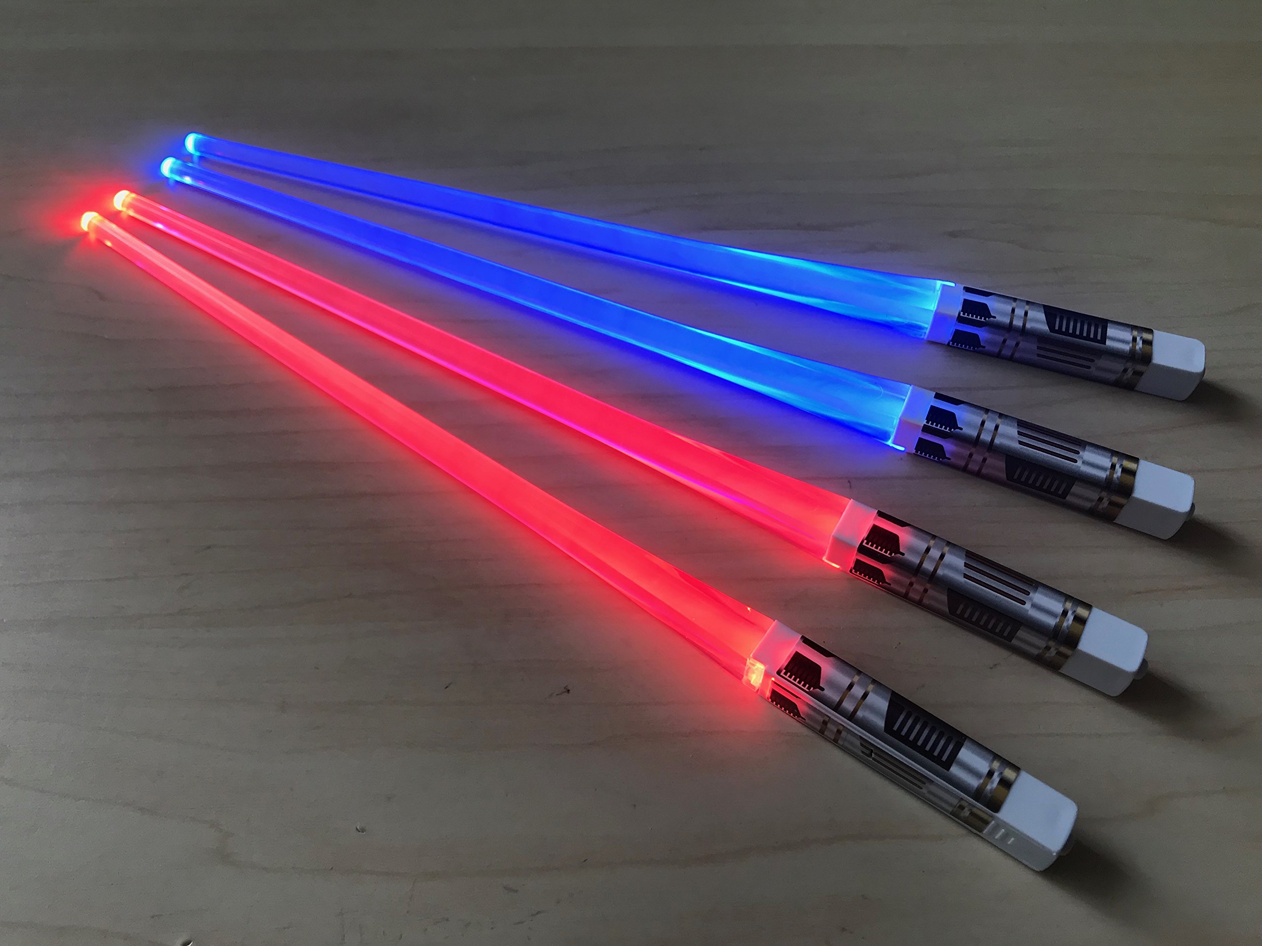 Everyday Delights LED Light Up LightSaber Chopsticks, 2 pairs (Red & Blue), Reusable Durable Eco-friendly Lightweight Portable BPA Free Food Safe Kitchen Dinner Party Utensil Tableware Toy Gift
