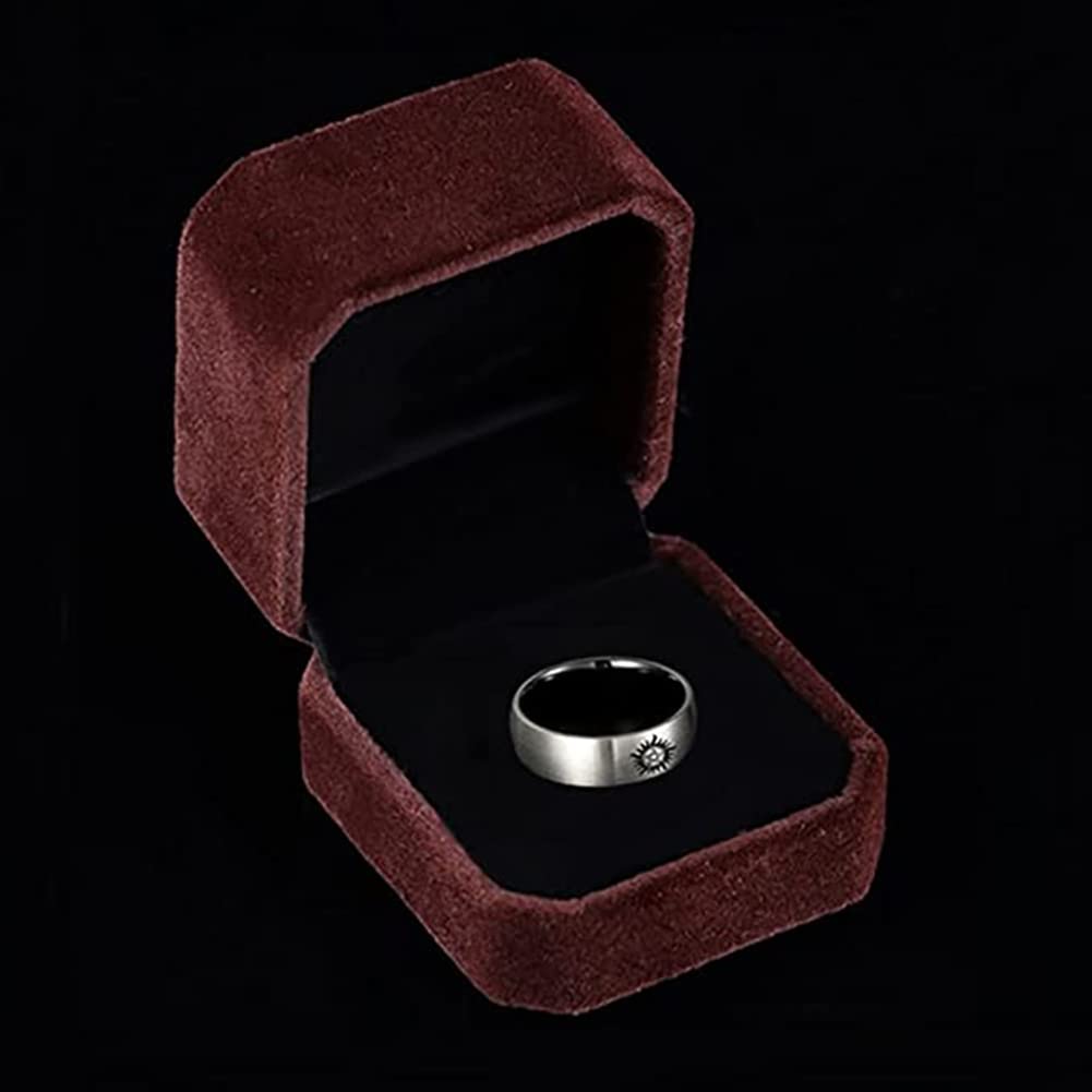 HHGVXTLE Supernaturall Ring Two-tone Matte Brushed Wedding Ring Charm Anti-Possession Symbol Titanium Band Ring (9)