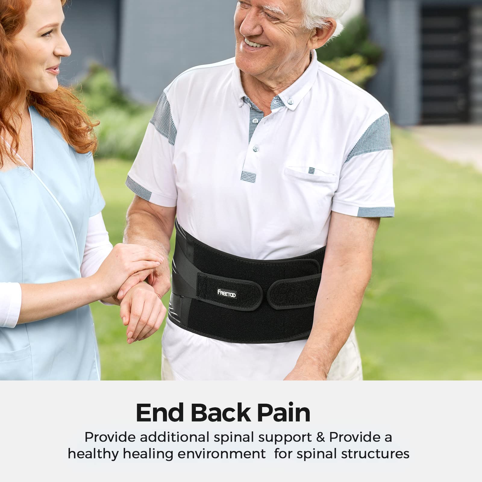 FREETOO Back Braces for Lower Back Pain Relief with 6 Stays, Breathable Back Support Belt for Men/Women for work, Anti-skid lumbar support belt with 16-hole Mesh for sciatica(S)