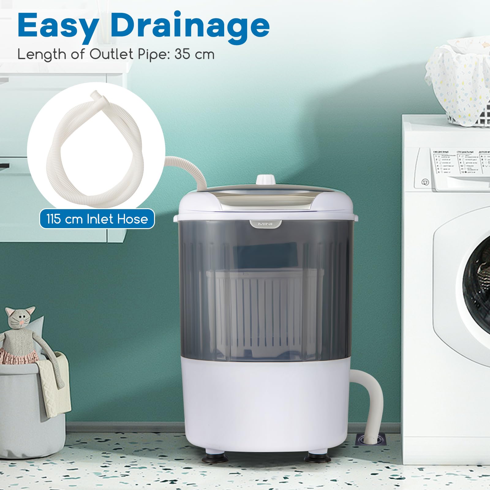 MEDIMALL GX24977-PE, Mini Washer and Spinner Combo, 5.5lbs, Semi-automatic Compact Laundry Apartment Dorm RV Portable Washing Machine, 5.5 LBS Capacity