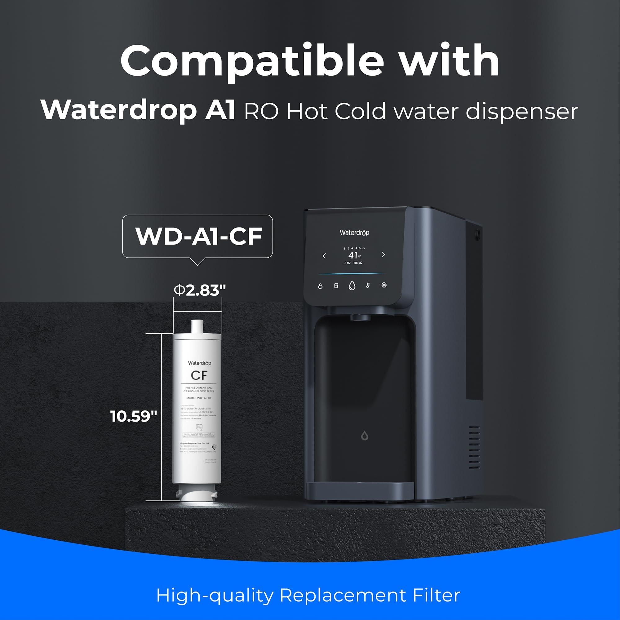 Waterdrop ๐๐-๐๐-๐๐
Filter, Replacement for ๐๐-๐๐ Countertop Reverse Osmosis Hot and Cold water Dispenser, 6-month Lifetime