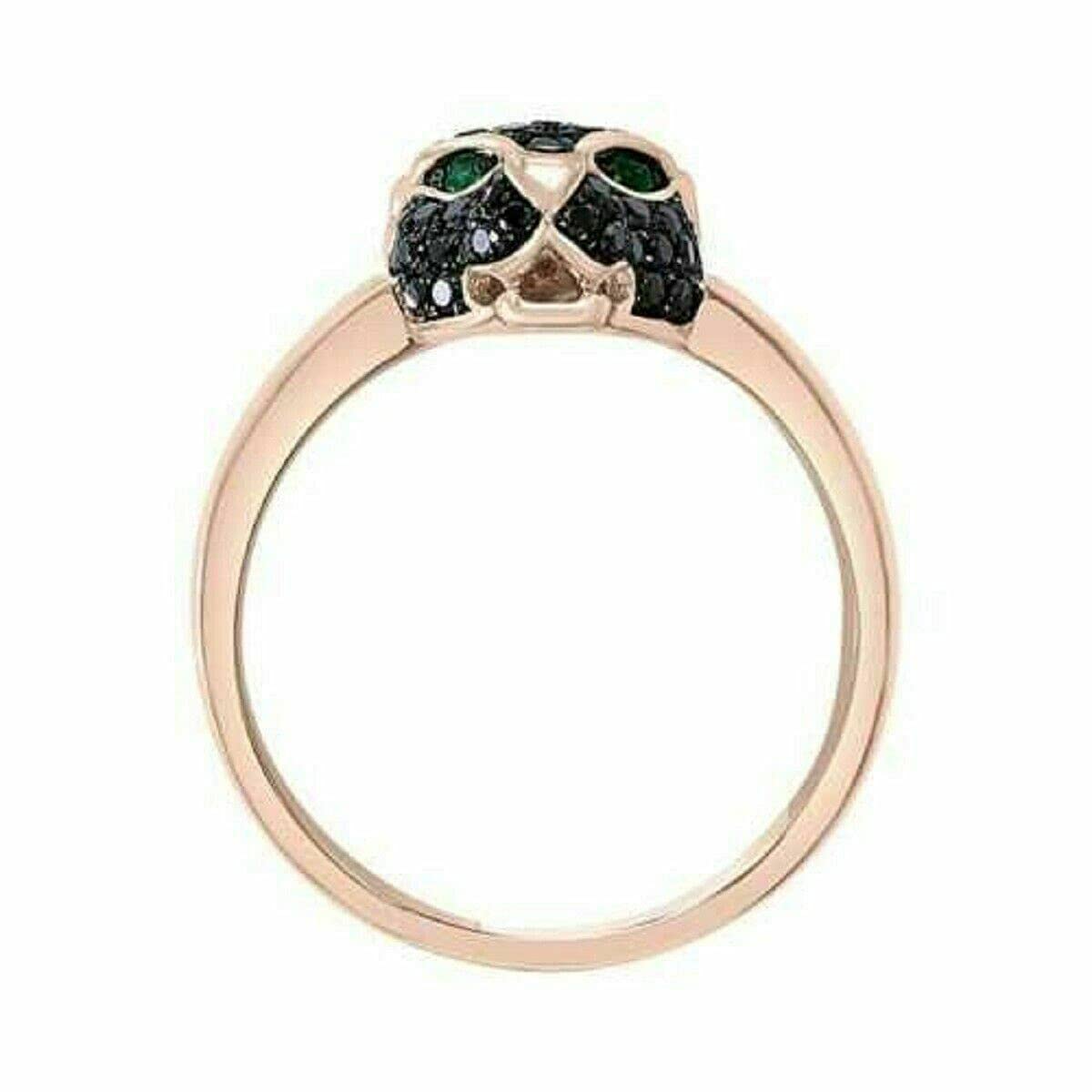 DRISHYA FASHION 1.80 Ct Round Cut Simulated Black Diamond & Green Emerald Panther Head Engagement Ring 14k Rose Gold Plated (6)