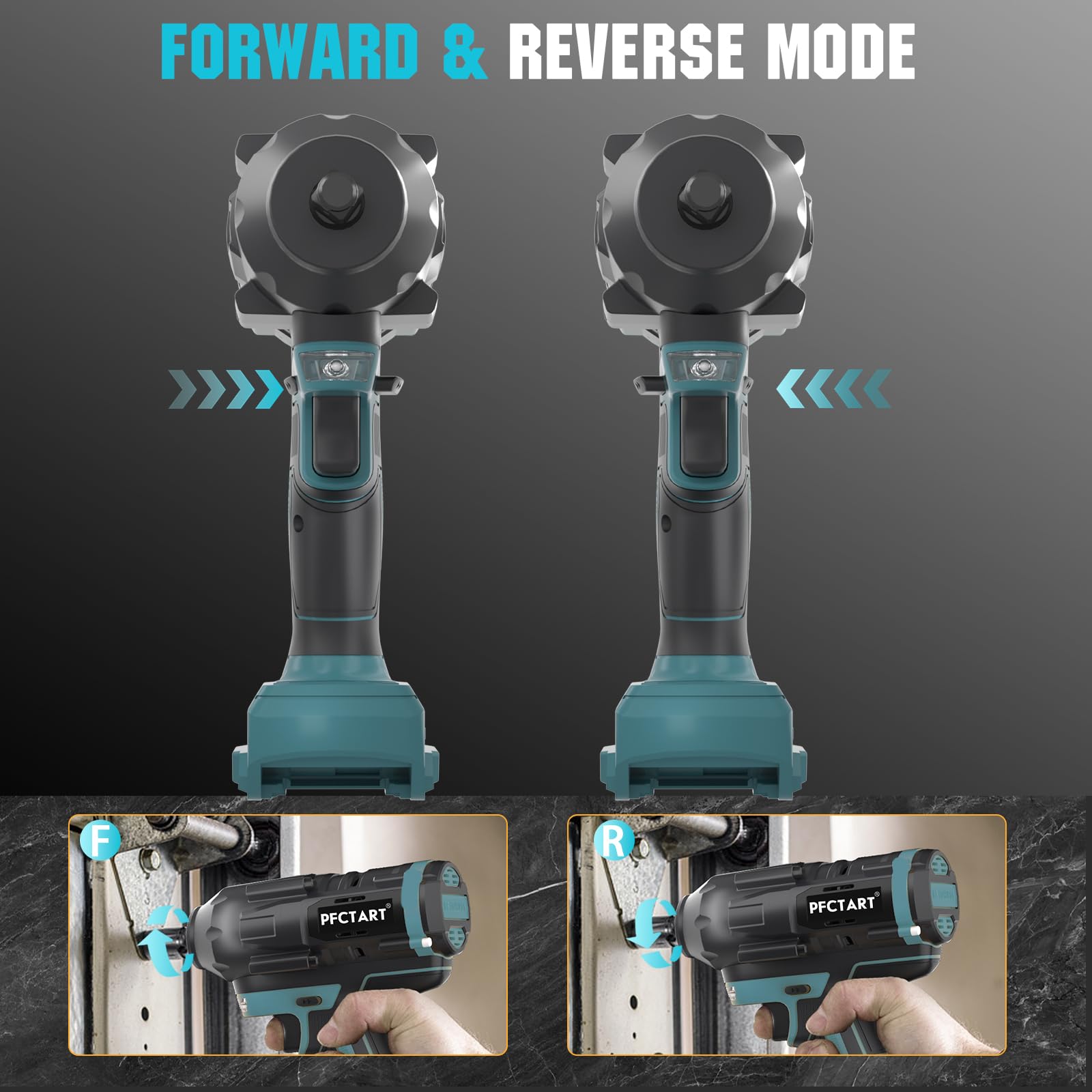 PFCTART Cordless 1/2 inch Brushless Impact Wrench, 1200Nm(900ft-lbs) High Torque Impact Gun w/2x 4.0Ah Batteries, Fast Charger & 6 Sockets, Tool Box