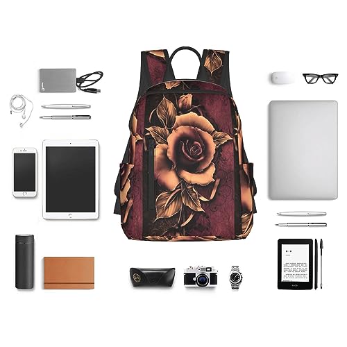 MARXAN Gothic Rose Printed Travel Laptop Backpack For Women Men,Business Waterproof Computer Backpack Bag Hiking Backpacks