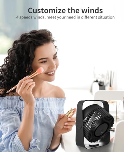 KONSIDEN Small Fan, 8 Inch USB Desk Fan, Quiet Office Fan, 4 Speed Winds, 360° Head Tilt, Detached Cover, Small Table Fan, Easy to Clean, Ideal for Bedroom, Office, Kitchen, Camping