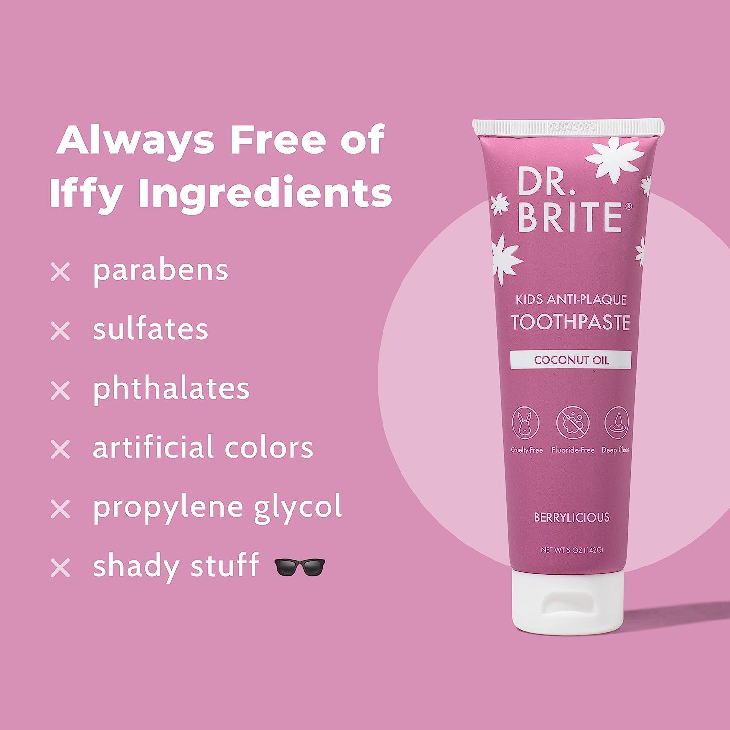 Dr. Brite Natural Kids Antiplaque Toothpaste, Fluoride Free Sulfate Free Doctor Formulated Plant-Based Ingredients - Berry, 5 oz Pack of 1