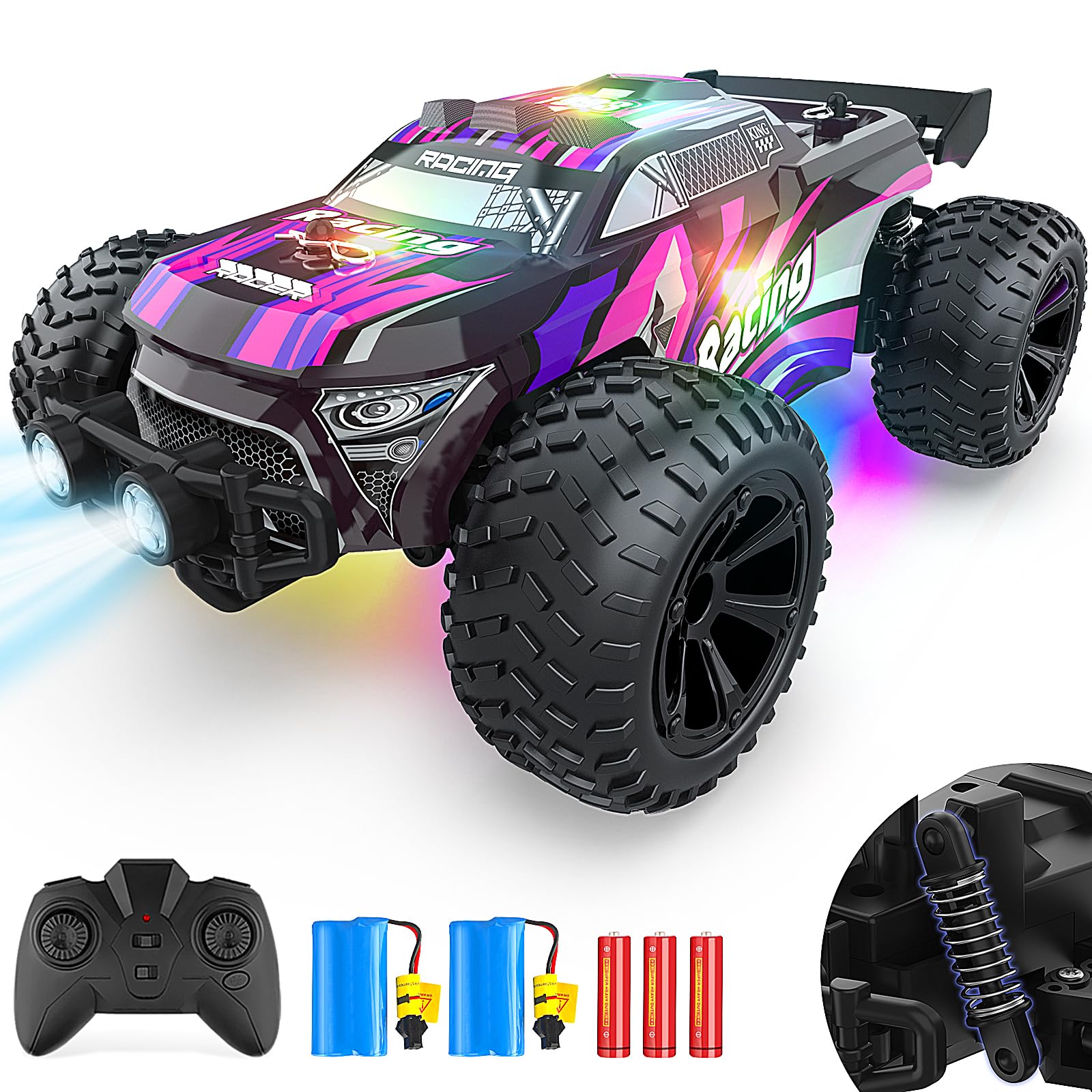 EpochAir Remote Control Car - 20km/h 2.4GHz High Speed RC Cars, Off Road Hobby RC Racing Car with 2 Rechargeable Batteries & LedLights, Toy Car Gift for 3 4 5 6 7 8 Year Old Boys Girls Kids