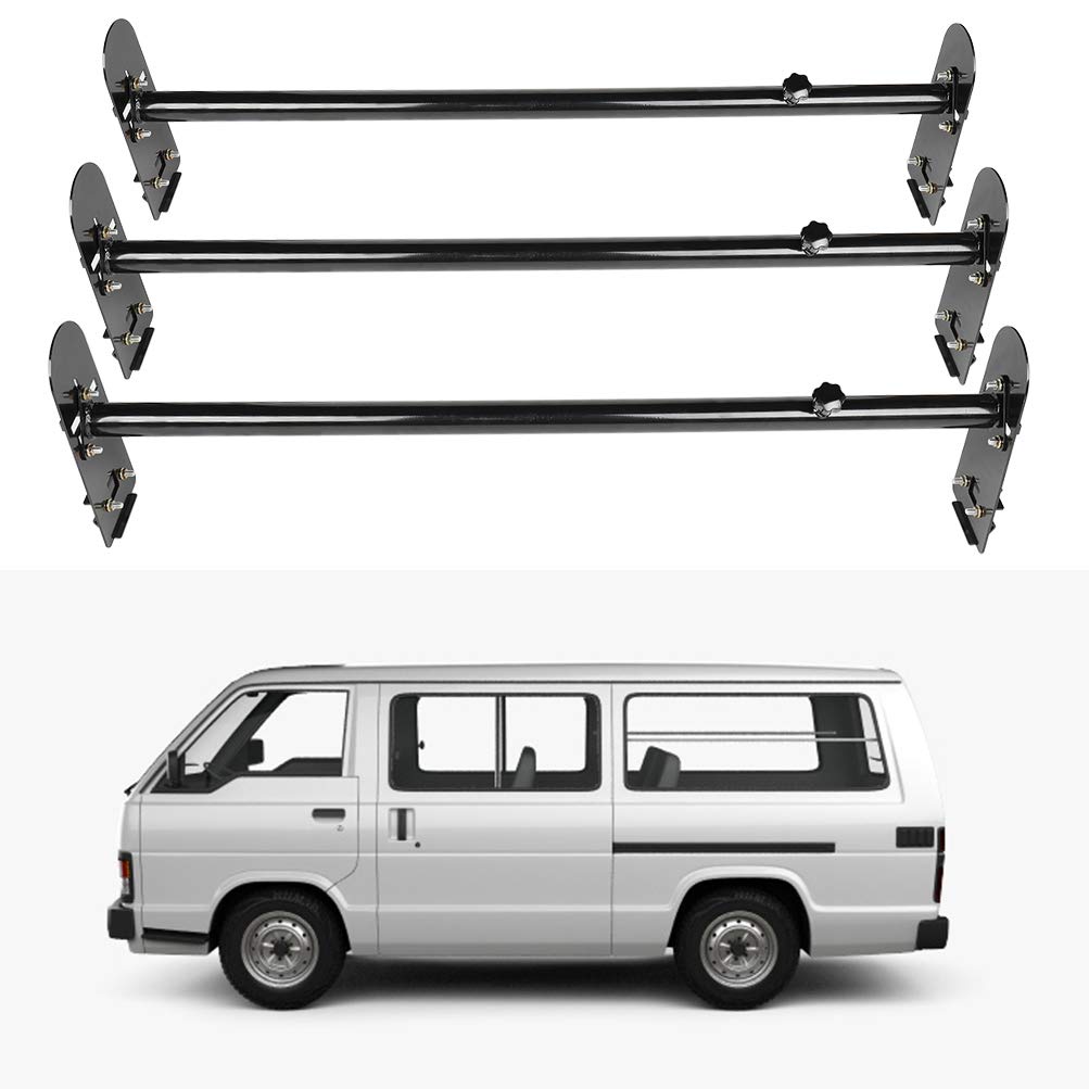ECCPP Adjustable Van Ladder Rack Hightop 3 Bars Roof Rack fit for Chevy Express 2500 for GMC Savana with Rain Gutters Heavy-Duty Steel Pickup Truck Ladder Rack 700Lb Lumber Utility
