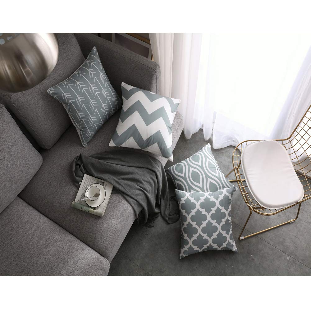 FanHomcy Accent Decorative Throw Pillow Cases Soft Microfiber Outdoor Throw Pillow Covers 18 x 18 for Couch Bedroom, Set of 4, Grey Quatrefoil Arrow Ogee Chevron Patterns