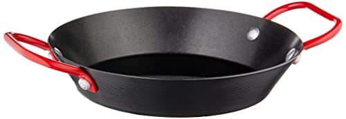 IMUSA USA Paella Pan, 6", Black with Red Handles