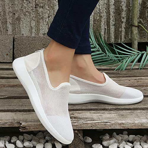 FASDNENDYS Ladies Fashion Solid Color Mesh Breathable Lightweight Flat Casual Comfortable Tennis Shoes White