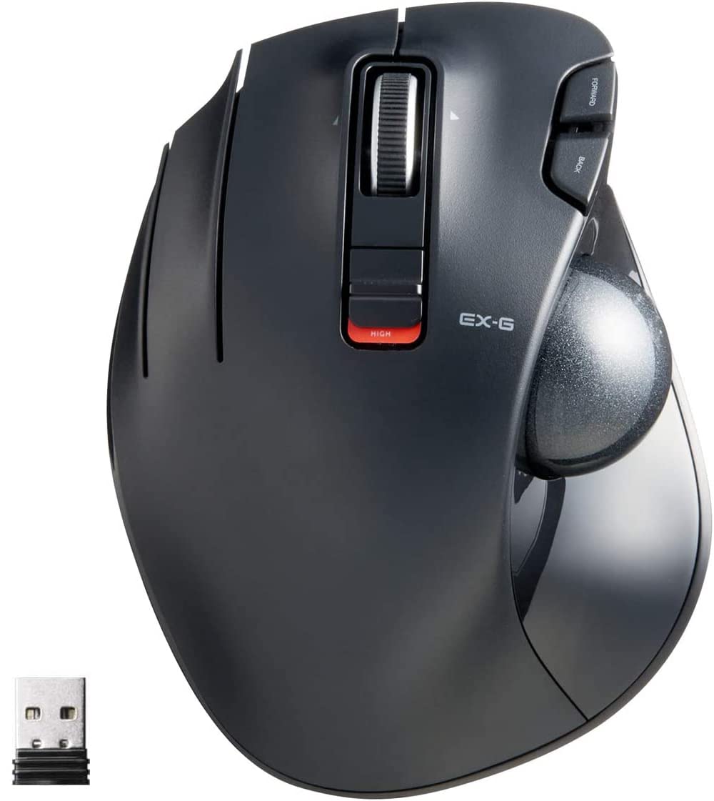 ELECOM EX-G Left Handed Trackball Mouse, 2.4 GHz USB Wireless, Ergonomic, Thumb Control, Tracking Roller Ball, 6 Programmable Buttons, Tilt Scroll