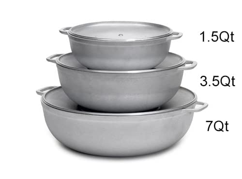 IMUSA USA Traditional Colombian Natural Caldero 3-Piece(1.5/3.5/7.0 Quart) Dutch Oven Set, Silver, Small