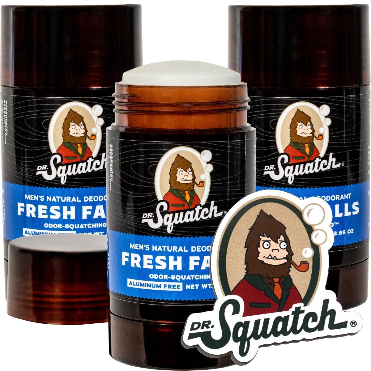 Dr. Squatch Natural Deodorant for Men 3 Pack Fresh Falls – Odor-Squatching Men's Deodorant Aluminum-Free - Men's Natural Deodorant and Collectible Magnet