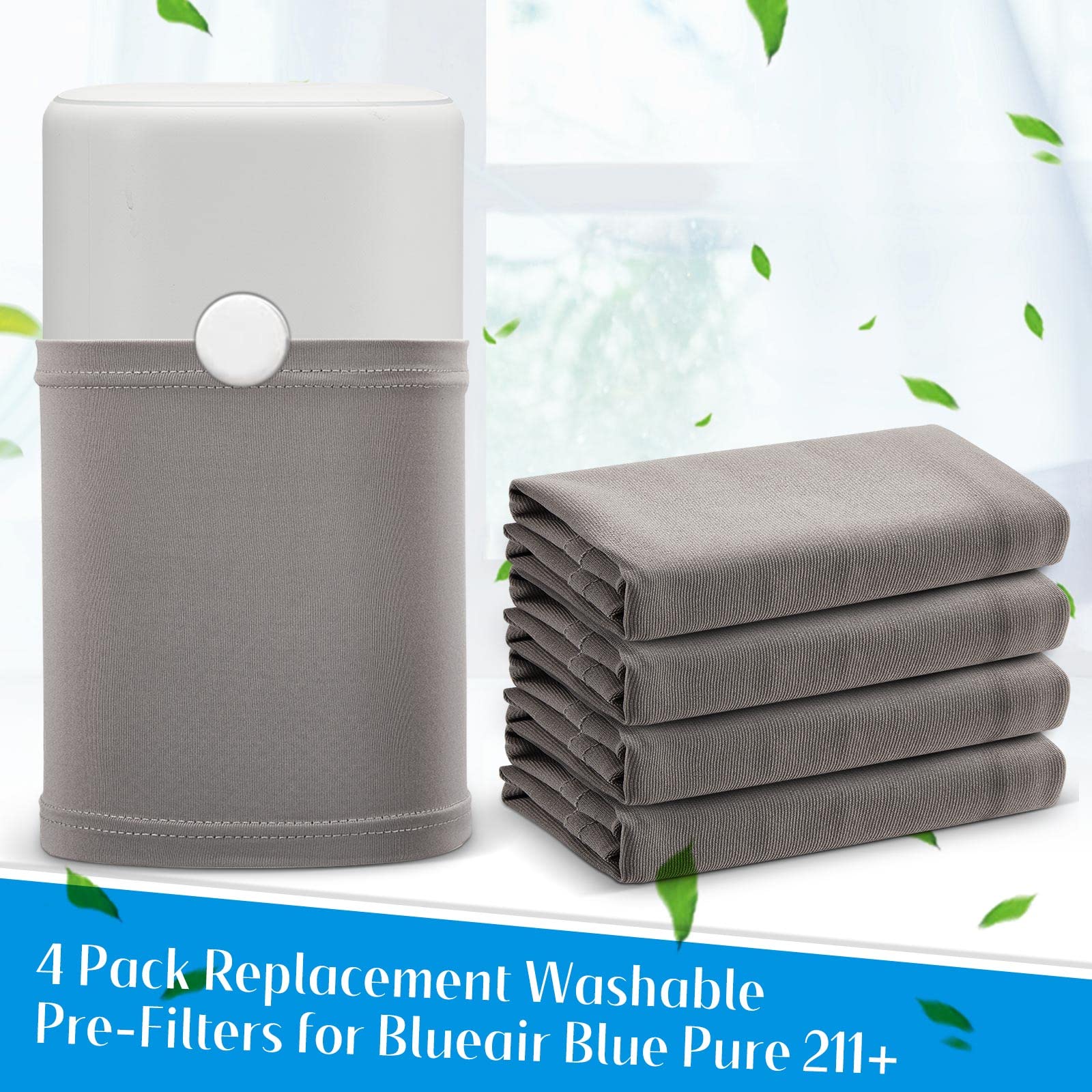 Frienda 4 Pack Replacement Light Gray Washable Pre-Filter Air Purifier Prefilter Covers Compatible with Blueair Blue Pure 411+ Air Purifier, Removes Pollen, Dust, Pet Dander, Lunar Rock