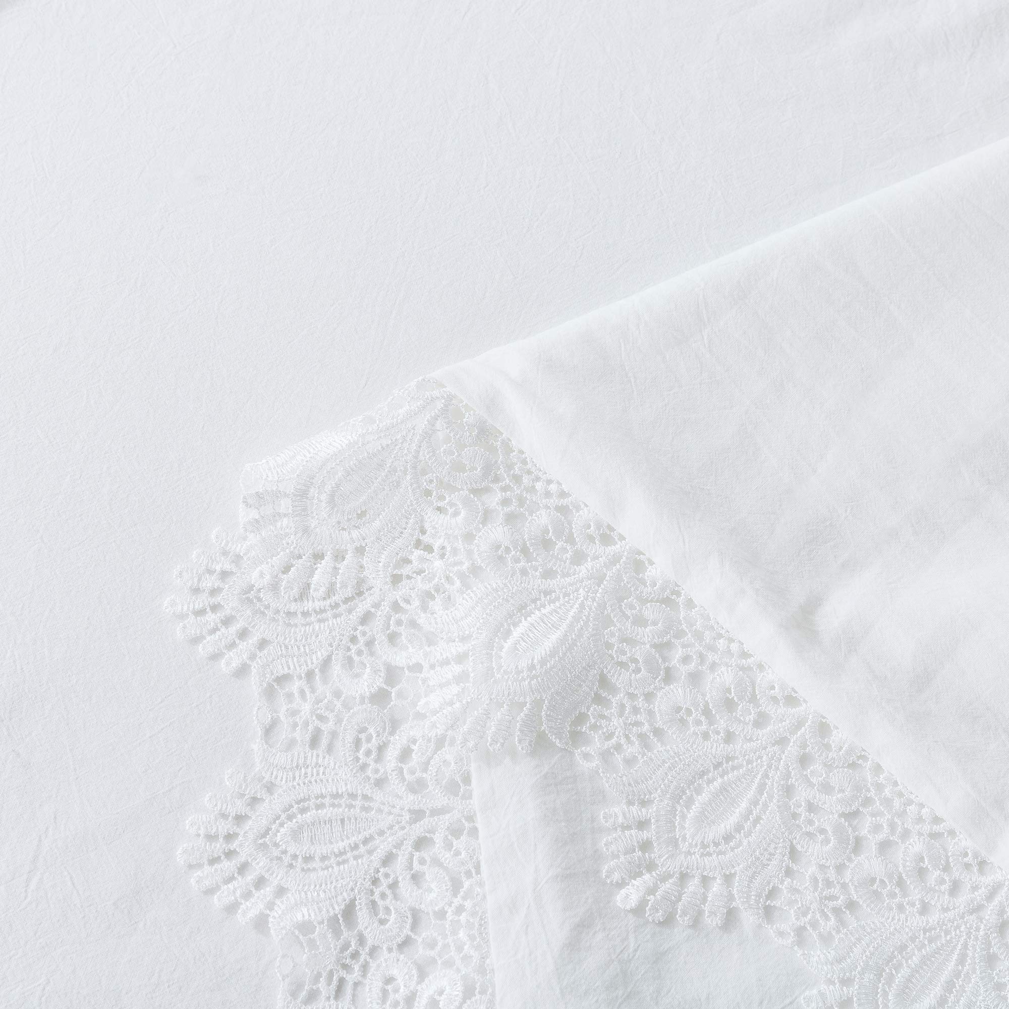 Softta Boho King Size White Lace Bedding Collection Ruffled Vintage 3pc Duvet Cover Set 100% Wahed Cotton Princess Grils Bedding Sets