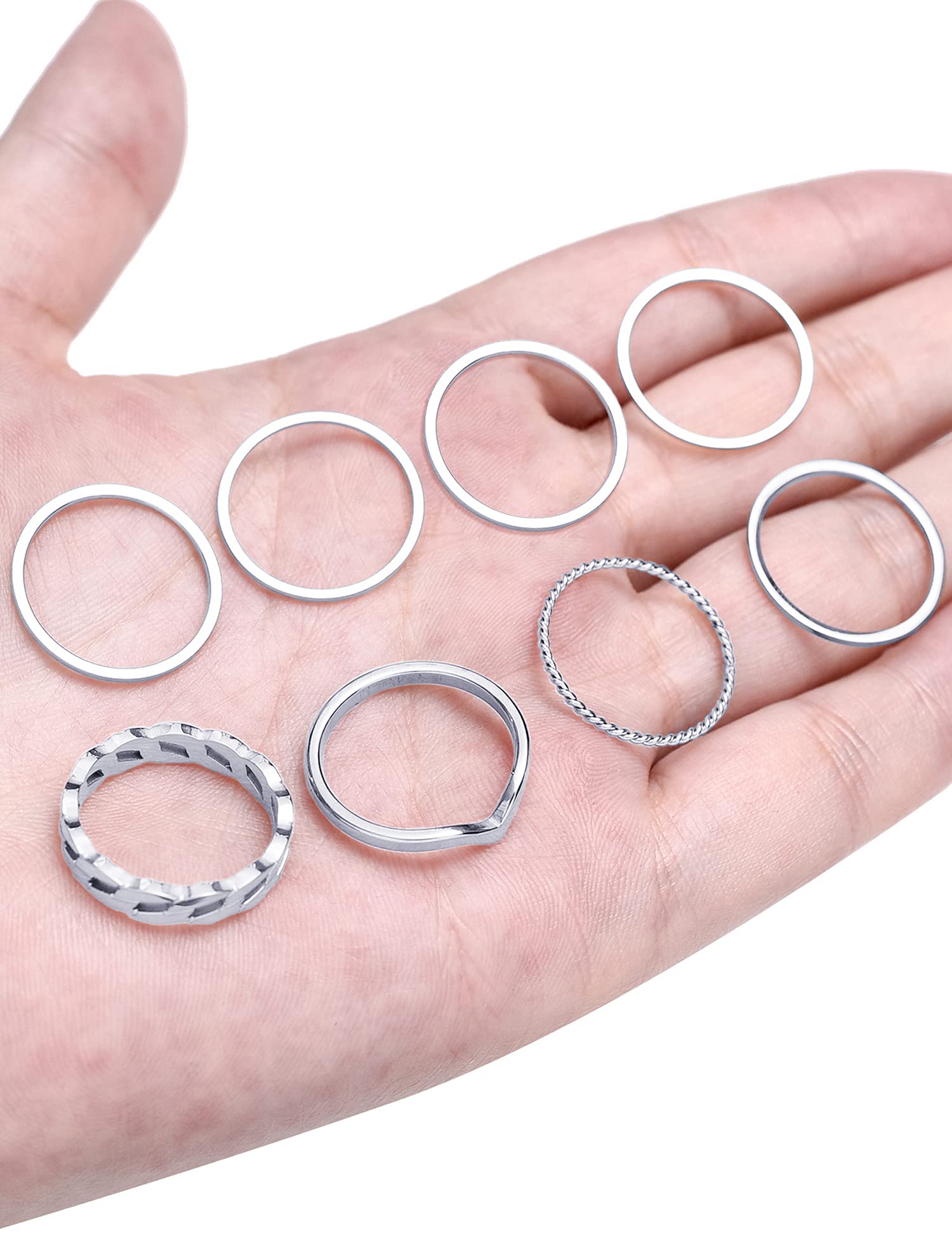 Fxiqini 9Pcs Knuckle Rings Plain Band Chevron Stackable Midi Thumb Knuckle Finger Wedding Stainless Steel Ring for Women Men Rose Gold Tone Size #8