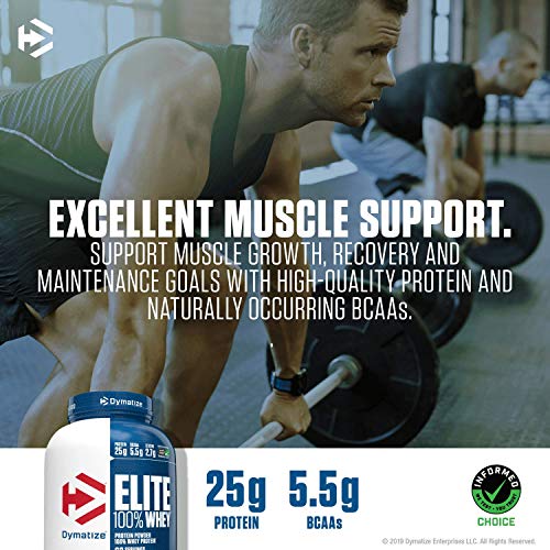 Dymatize Elite 100% Whey Protein Powder, 25 g Protein, 5.5 g BCAAs & 2.7 g L-Leucine, Quick Absorbing & Fast Digesting for Optimal Muscle Recovery, Rich Chocolate, 160 Oz