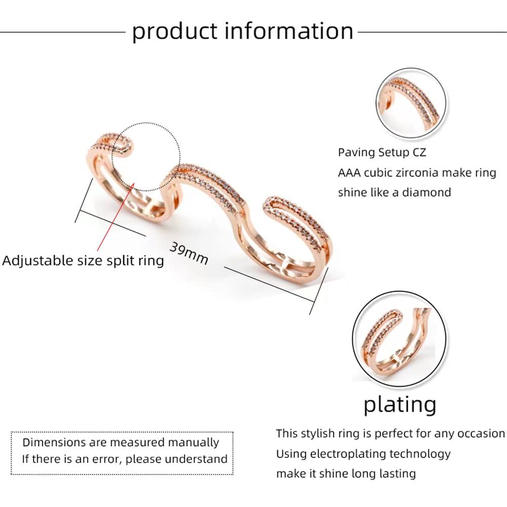 Exquisite micro-inlaid three-finger women's ring Adjustable size ring with AAA cubic zirconia classic women's finger ring, ins trendy and cool niche design, cool style, Metal, zircon