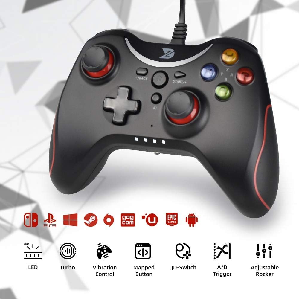 ZD T Gaming Wired Gamepad Controller Joystick for PC(Windows XP/7/8/8.1/10) / Playstation 3 / Android/Steam - Not Support The Xbox 360/One (T-wired)