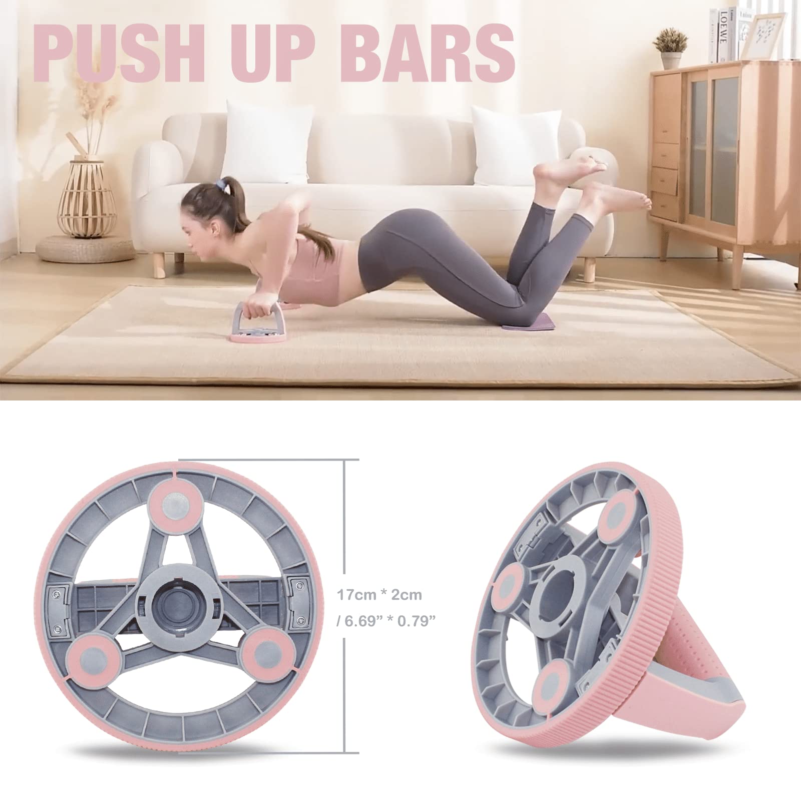 FYGL Push-Up-Bars | Multifunction 9 in 1 Workout-Equipment-for-Women | Resistance-Bands | Ab-Roller-Wheel with Knee Pads | Adjustable-Dumbbells | Kettlebell | Home-Gym-Equipment (Pink)