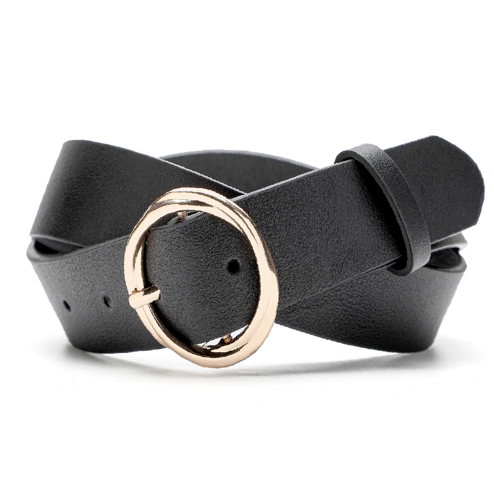 Earnda Women's Black PU Belt Gold Circle Design Buckle Strap for Jeans Small