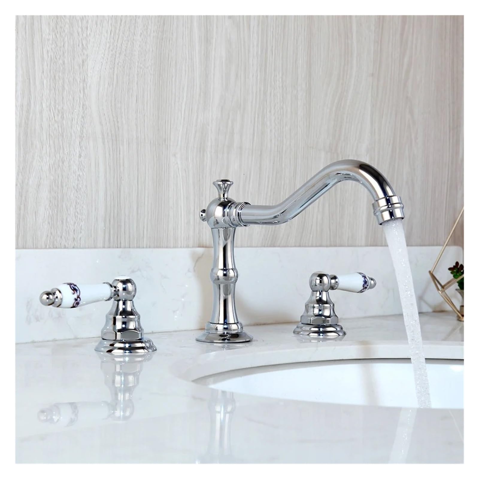 MISSCELL Chrome Brass Bathroom Faucet Hot & Cold Bathtub Mixer Faucet Deck Mounted Wash Basin Sink Faucet Ceramic Handles ,Faucet, LL-662