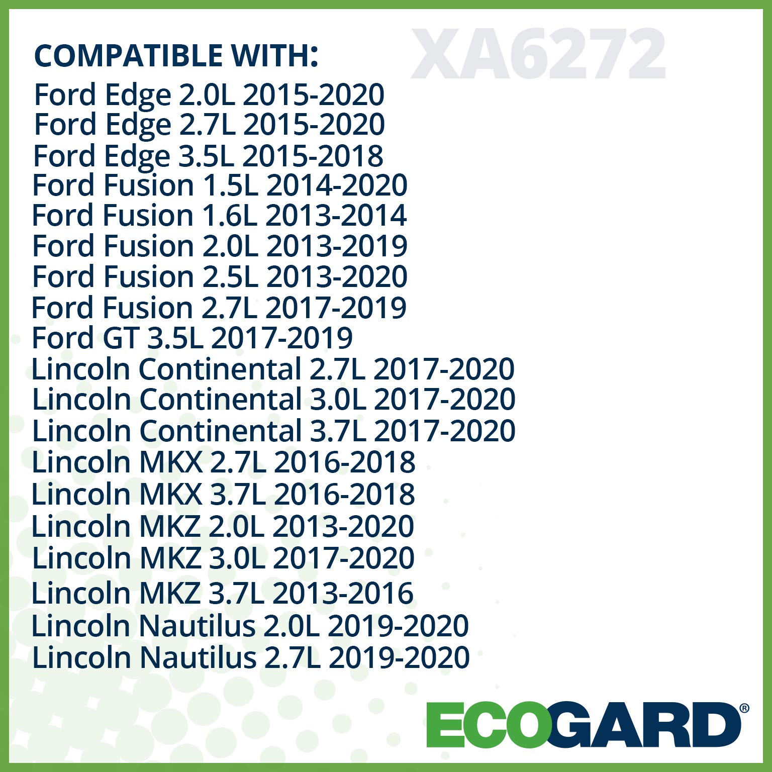 ECOGARD XA6272 Premium Engine Air Filter Fits Ford Fusion 2.5L 2013-2020, Edge 2.0L 2015-2021, Fusion 1.5L 2014-2020, Fusion 2.0L 2013-2020, Edge 3.5L 2015-2018, Fusion 1.6L 2013-2014
