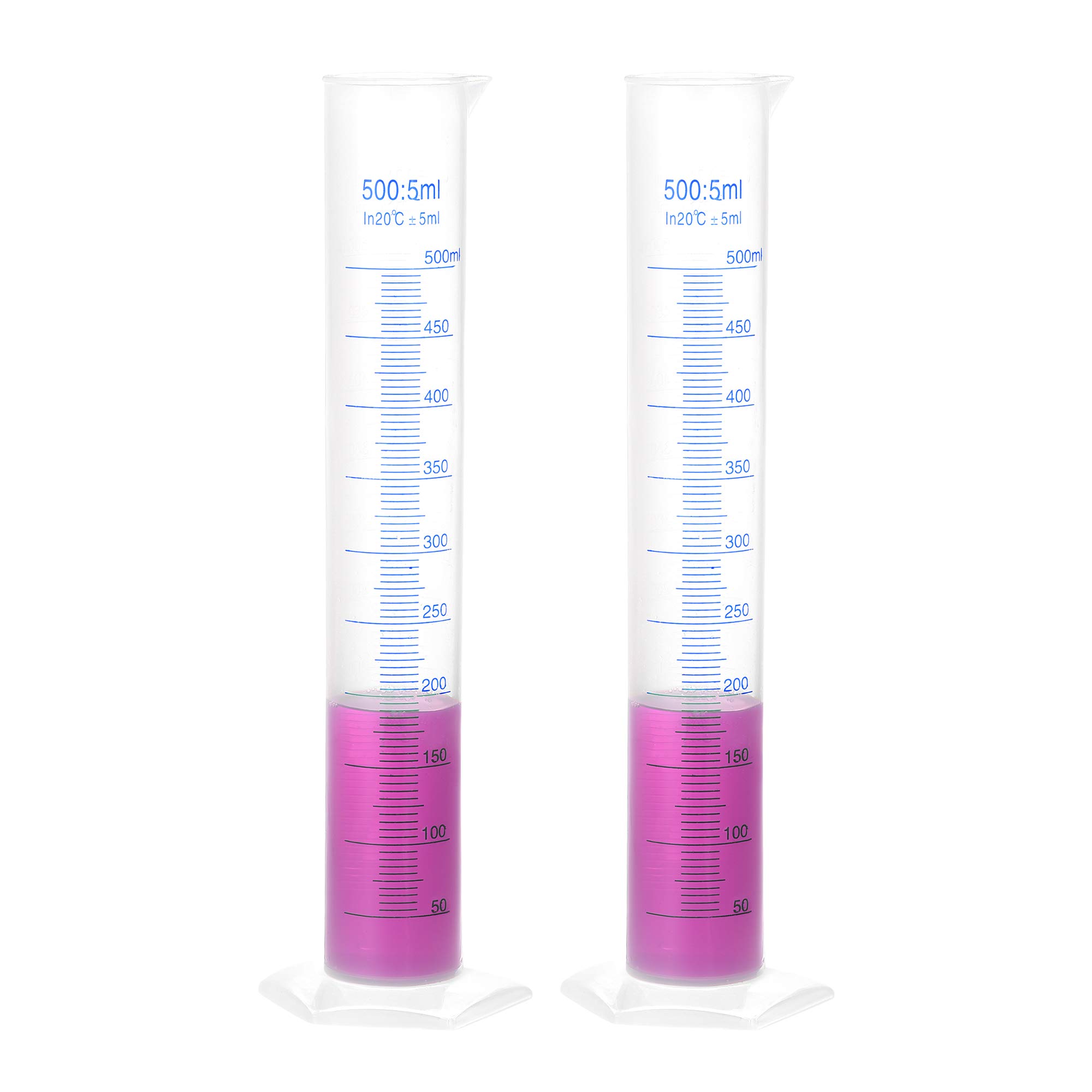 uxcell Plastic Graduated Cylinder, 500ml Measuring Cylinder, Science Test Tube Beakers, 2-Sided Metric Marking, Clear Hex Base for Lab Home 2Pcs