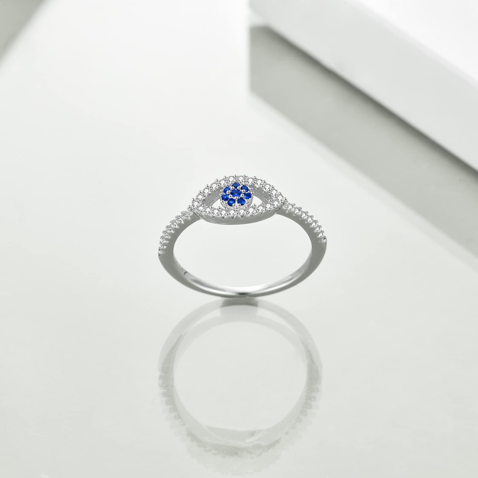 EXRANQO Evil Eye Rings 925 Sterling Silver Evil Eye Jewelry for Women (SIZE9)