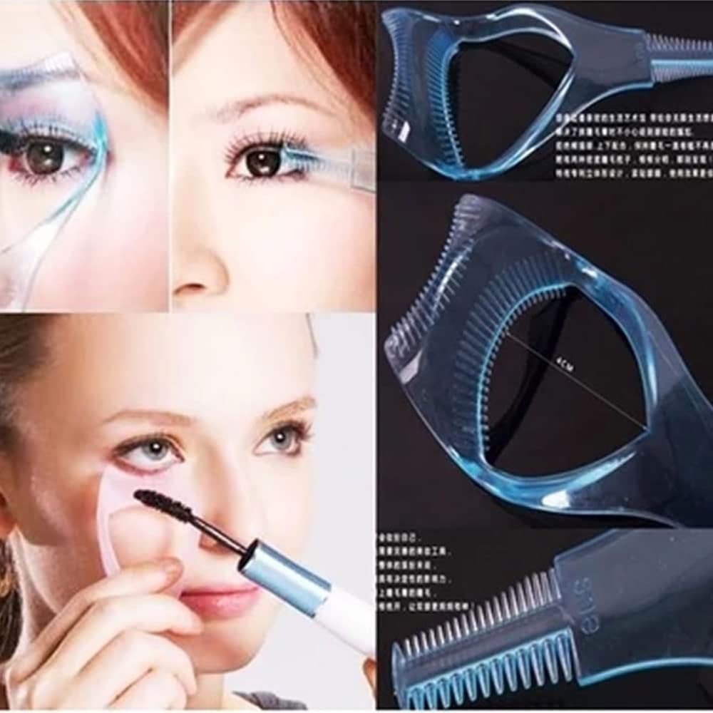Eyelash Brush Tool,2pcs 3 in 1 Makeup Cosmetic Eyelash Tool Upper Lower Eye Lash Mascara Guard Applicator ,For Women Girls (Pink+blue)