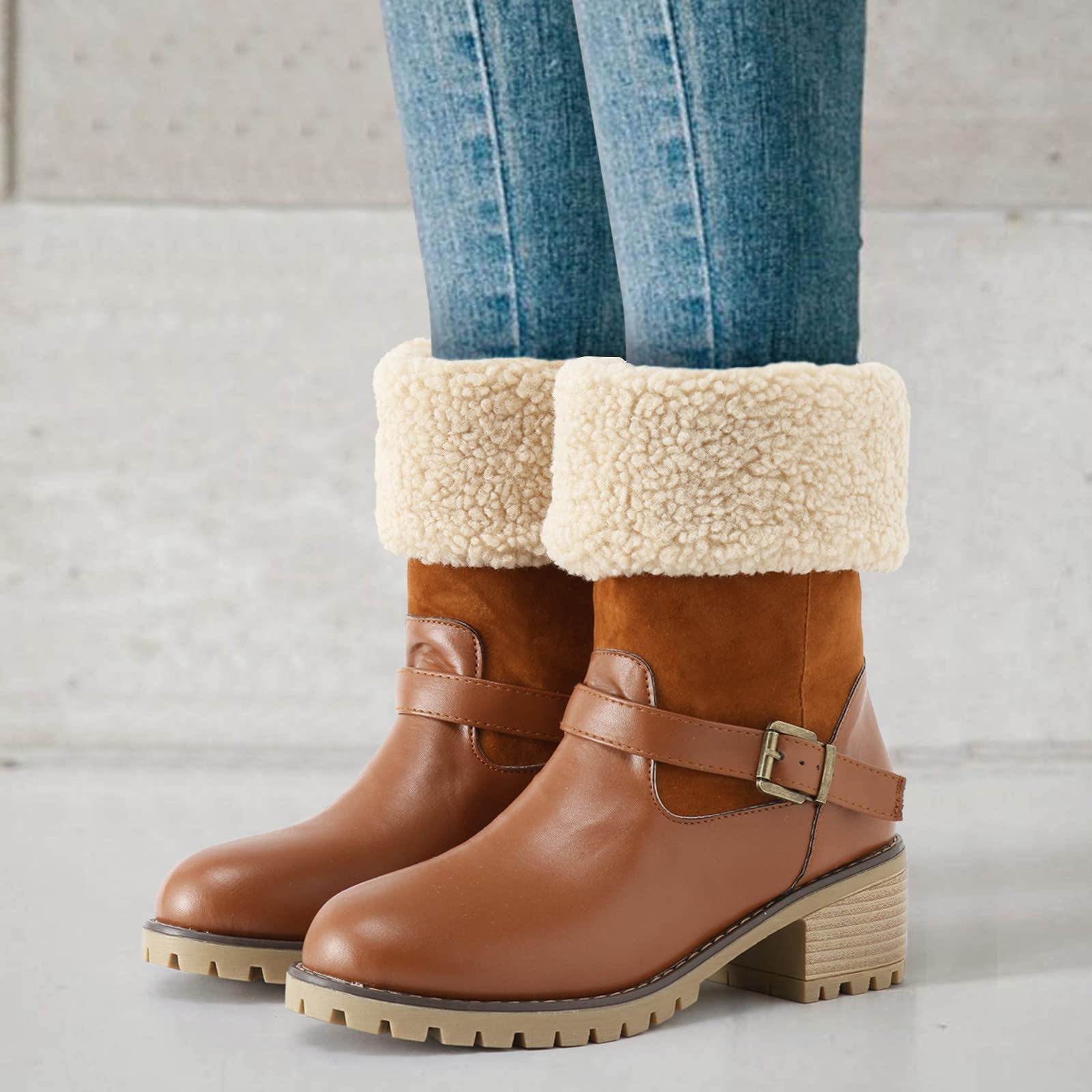 Foldap Knee High Boots Women Winter Cotton Boots,Low-Heel Thermal Comfortable Outdoor Non-Slip Outdoor Mid-Calf Snow Boots