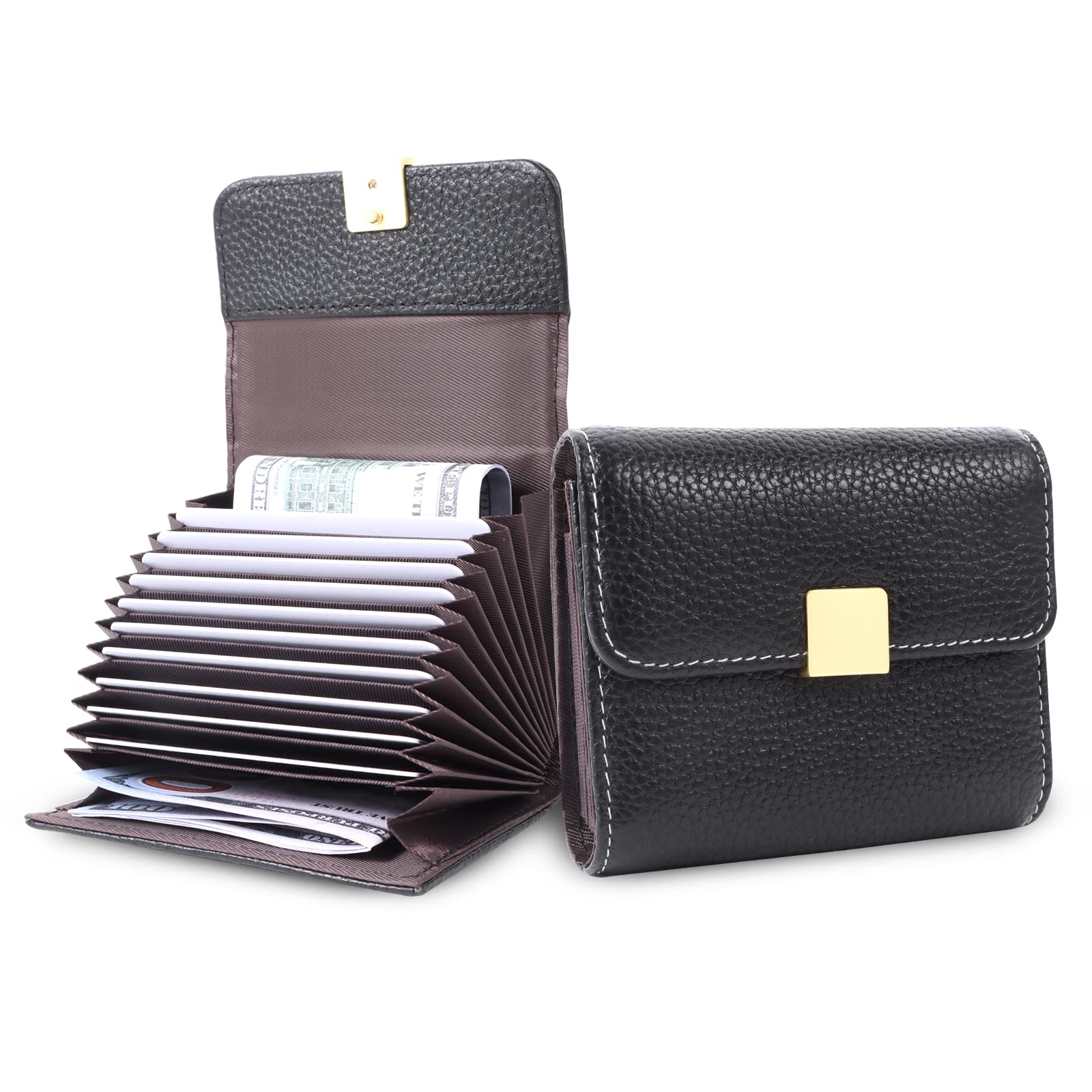 EXT-FAN Credit Card Holders RFID Small Wallet for Women Envelope System Purse Compact Card Cases & Money Organizers (black)