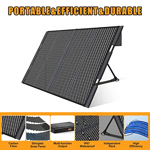 Foursun 100W Portable Solar Panel, Foldable Shingle Solar Panel for Power Station, 18V Solar Battery Charger,IP67 Waterproof,Independent Support Rod, for Solar Generator, Power Bank, 12V Car Battery