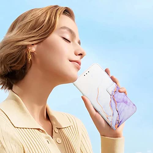 FTRONGRT Case for Tecno POP 5P, with Mobile Phone Holder, Fall-Proof, Suitable for Tecno POP 5P Folding Mobile Phone Leather Protective Shell.White Purple