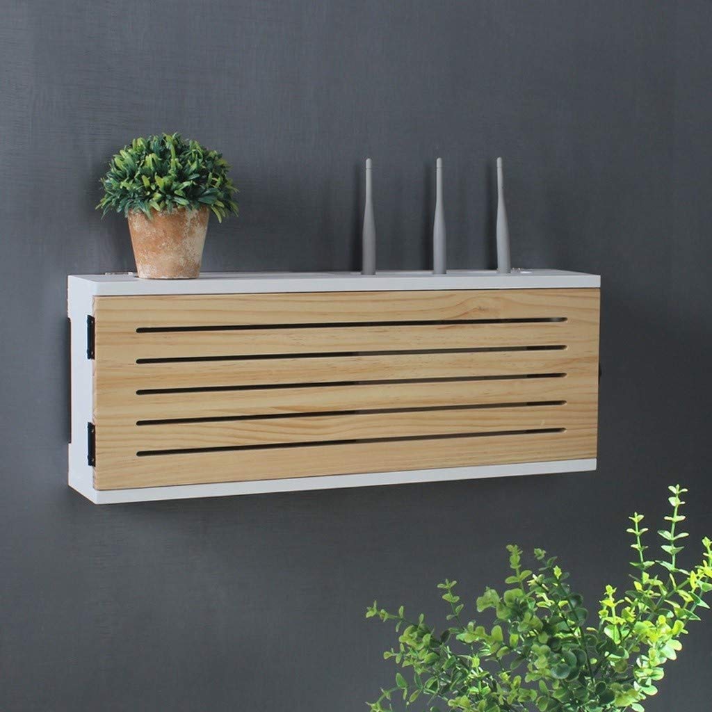 Solid Wood Network Set-top Box Wall Mounted Router Storage Box TV Lower Row Socket Occlusion Box Wireless WiFi Router Shelf (Size : Length 80cm)
