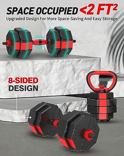 Loupusuo Adjustable Dumbbell Set 55LBS/70LBS Free Weights Set with Connector, 4 in1 Dumbbells Set Used as Barbell, Kettlebells, Push up Stand, Fitness Exercises Home Gym Workouts for Men/Women(55LBS)