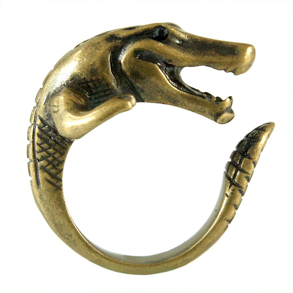 Ellenviva Crocodile Alligator Adjustable Animal Wrap Ring Vintage Gold Tone