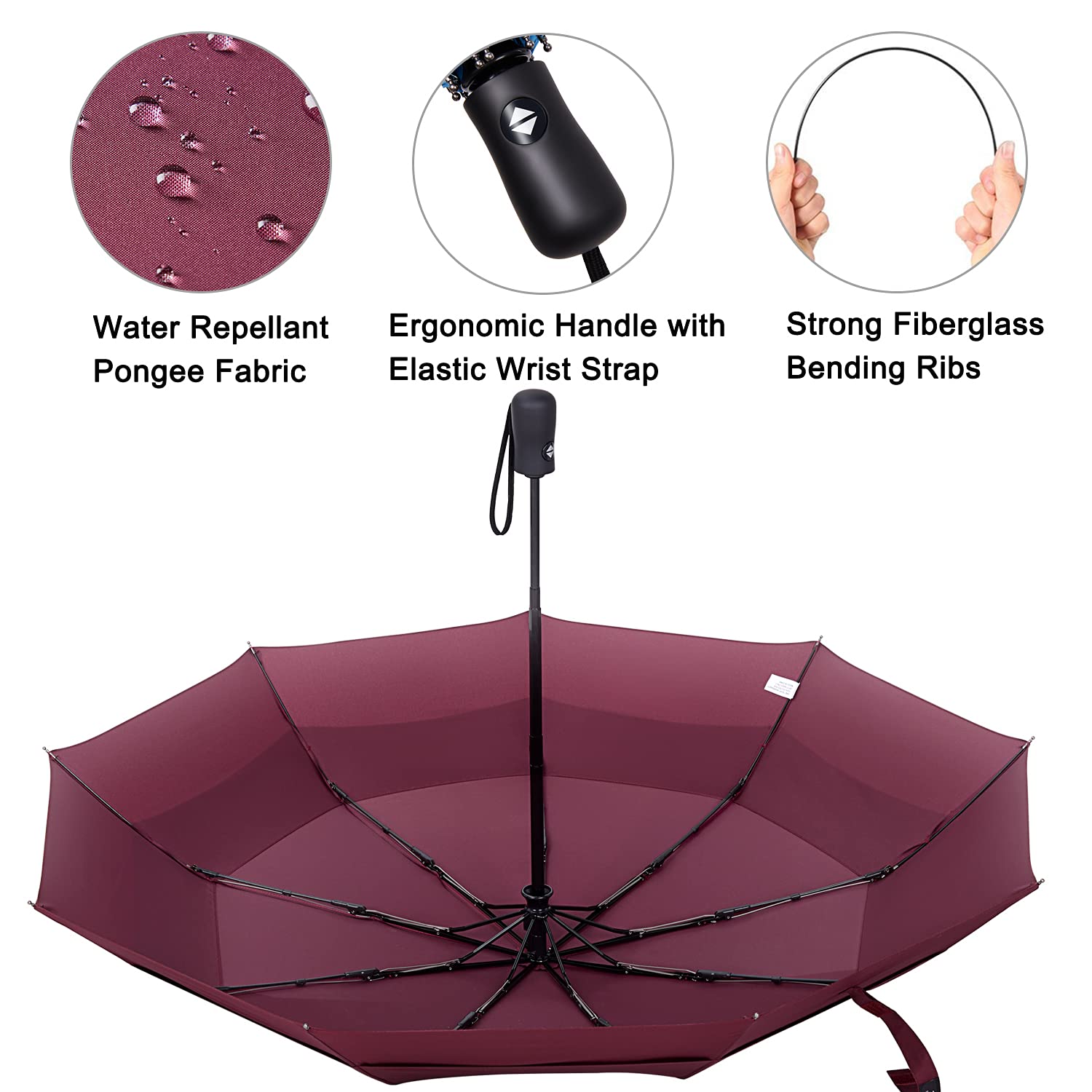 G4Free 42 Inch Compact Travel Umbrella, Windproof Small Folding Backpack Umbrella for Rain, Auto Open and Close Button(Sapphire)