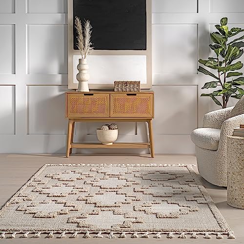 nuLOOM Polina Geometric High-Low Tasseled Area Rug, 4x6, Beige
