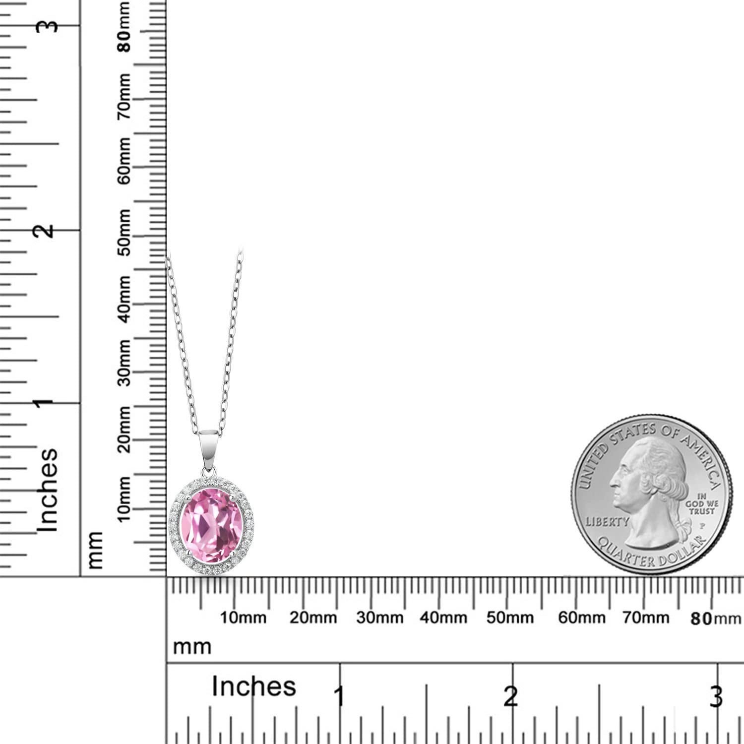 Gem Stone King 925 Sterling Silver Oval Light Pink Created Sapphire and White Moissanite Pendant Necklace For Women (4.82 Cttw, with 18 Inch Silver Chain)