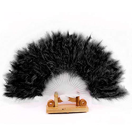 Folding Fan 9 Colors Fluffy Soft Feather Costume Hand Held Folding Fan Women Lady Party Theater Ball Dance Fans (A) (D)