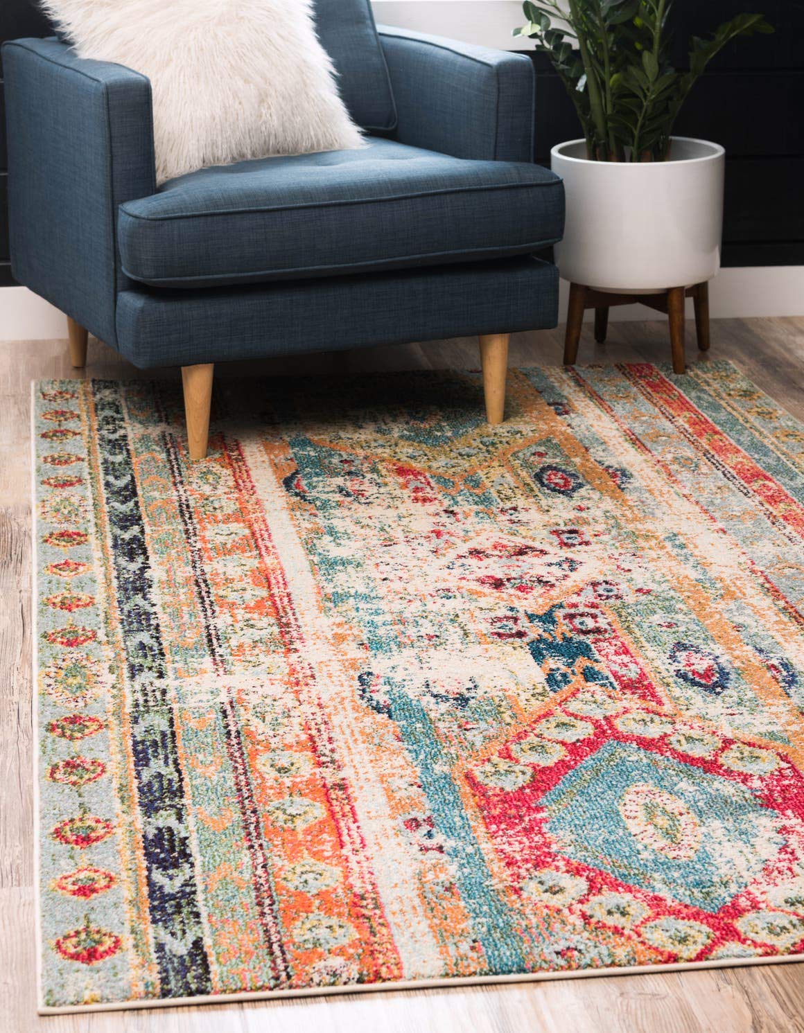 Unique Loom Sedona Collection Distressed, Southwester, Over-Dyed, Vintage Area Rug, 6' 0" x 9' 0", Blue/Beige