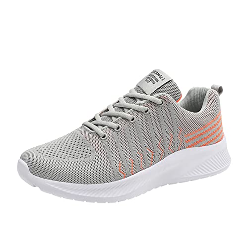 FASDNENDYS Men Colorblock Mesh Lace Up Casual Shoes Comfortable Breathable Soft Sole Tops Mens Sneaker Grey