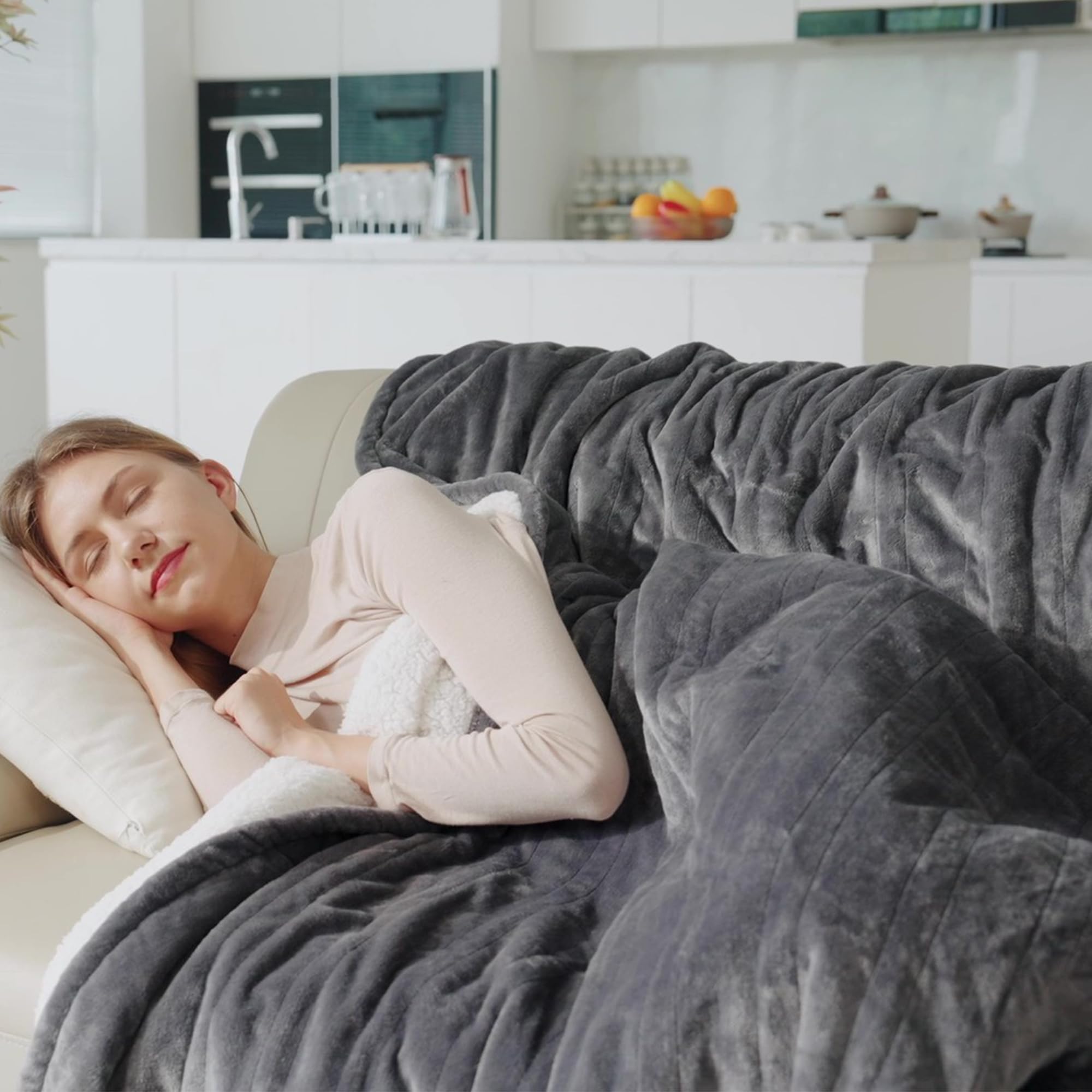 Electric Blanket King Size - Heated Blanket with Dual Control, 5 Heating Levels, 10 Hrs Auto Off, Soft Fleece Sherpa Flannel Warming Blanket for Bed, Machine Washable, 90×100", Grey