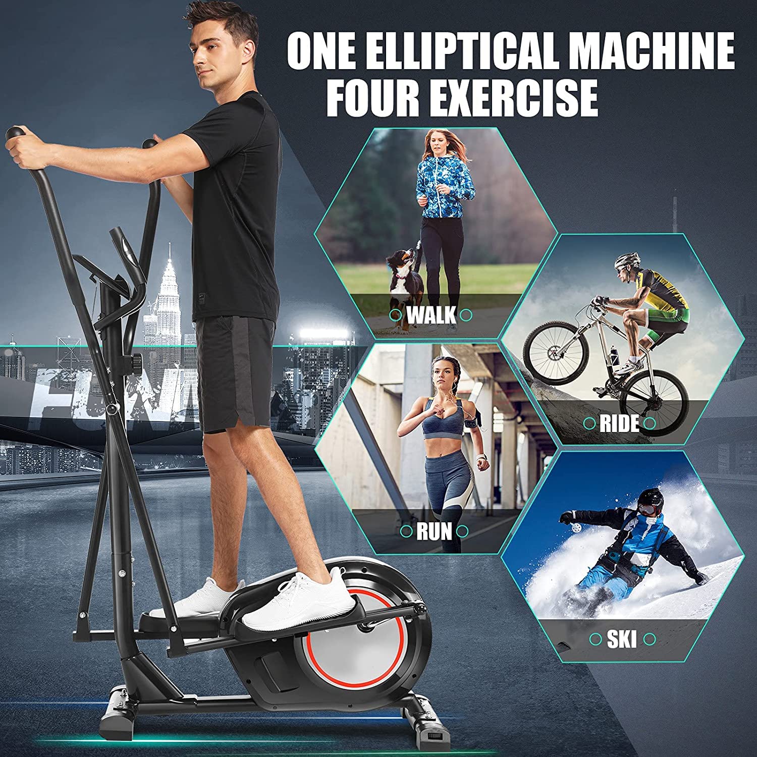 FUNMILY Elliptical Machine for Home Use - Elliptical Training Machines with 8 Level Magnetic Resistance, APP Connect, Multi-Function