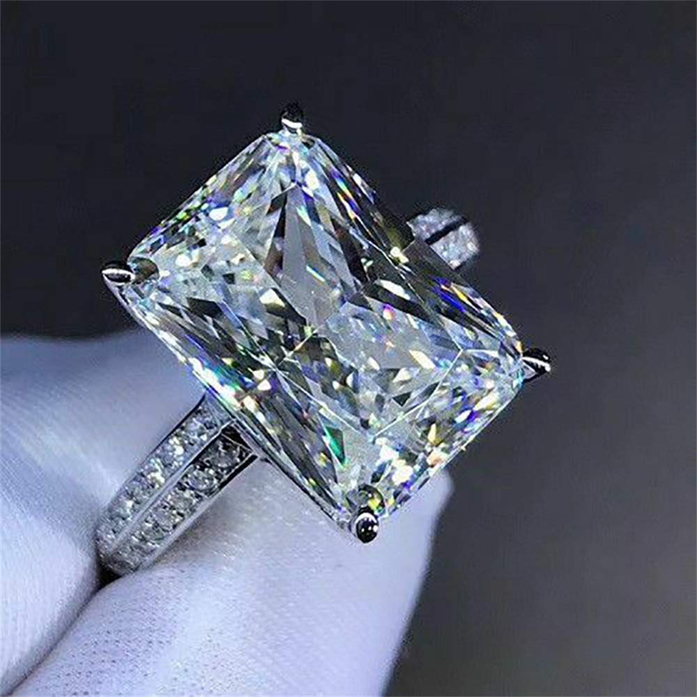 FZO Fashion zircon ring 925 sterling silver CZ ring princess cut square simulated 3 carat diamond ring shiny full diamond two row dazzling engagement wedding ring promise ring for women (8)