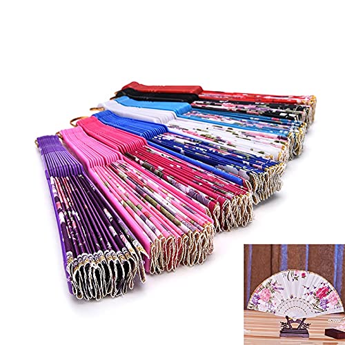 Folding Fan Dance Wedding Party Lace Silk Folding Hand Held Flower Pattern Fan Folding Fan Hand Fanc (Navy) (Navy)