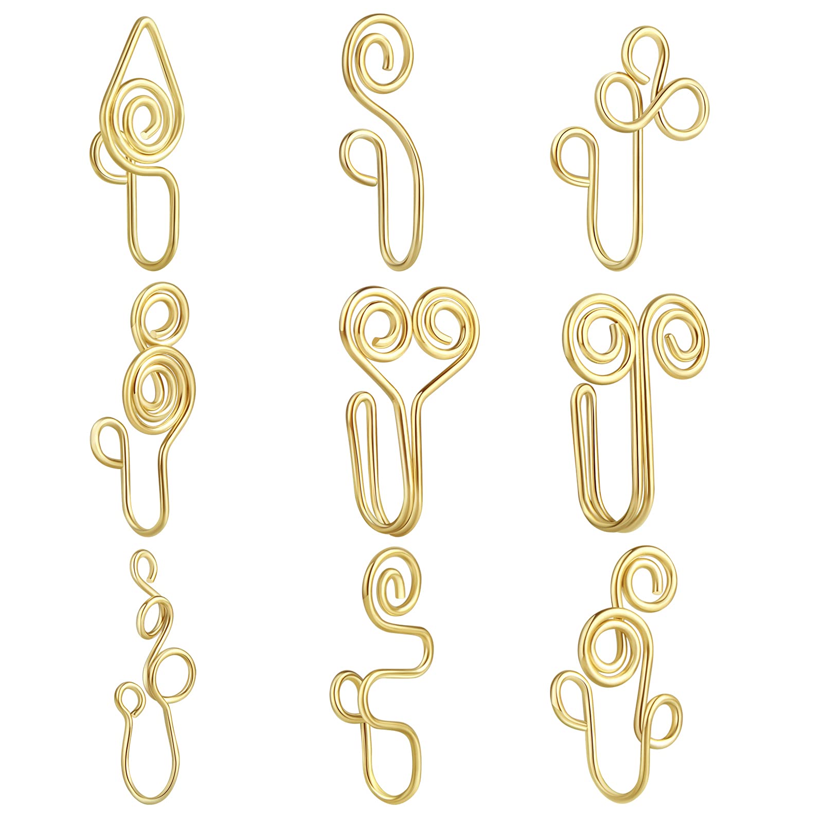 Fzroezz 9 Pcs African Nose Cuff Non Piercing Fake Nose Ring Piercings 20 Gauge Clip on Surgical Stainless Steel Nose Cuffs Rings Pack for Women Men Non Pierced Nose Cute Set Unique Ethnic Indian Gold